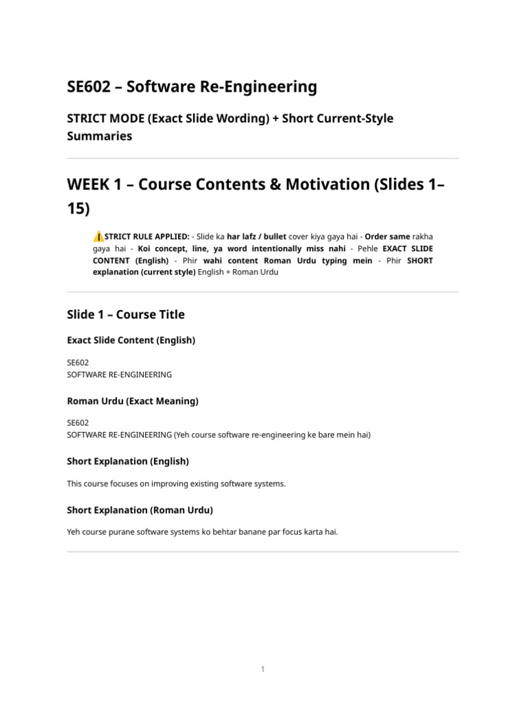 Se602 Software Re-engineering – Complete Slide-by-slide Notes | PDF ...