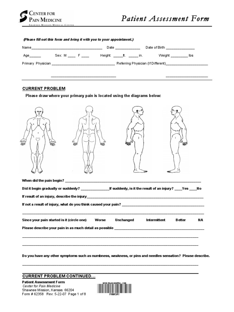 Patient Assessment Form: Current Problem | PDF | Chiropractic | Pain