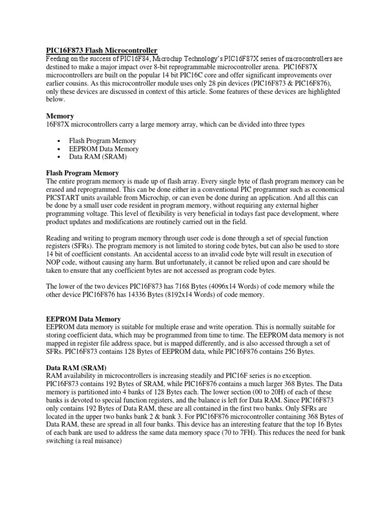 PIC16F873 Flash Microcontroller | PDF | Random Access Memory | Microcontroller
