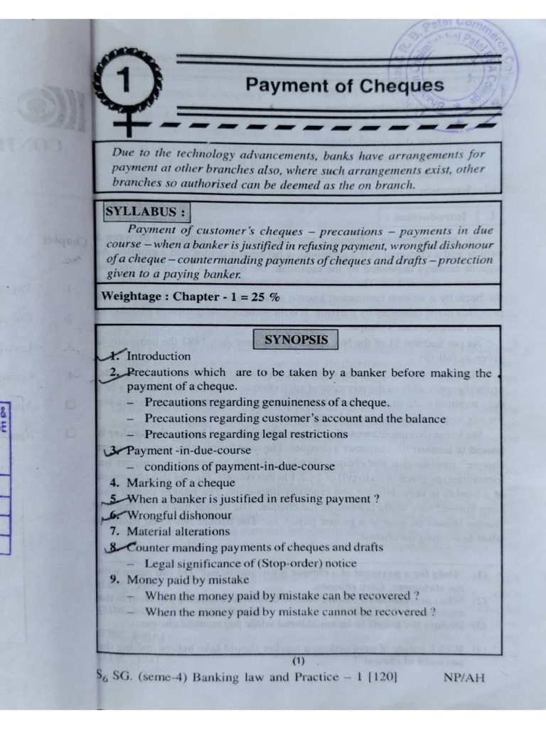 Chapter 2 Payment of Cheque and Collection of Cheque | PDF