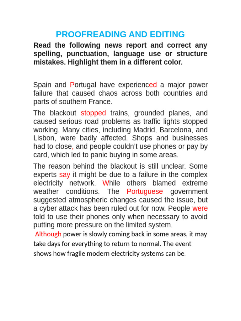 Proofreading and Editing - Exercise | PDF