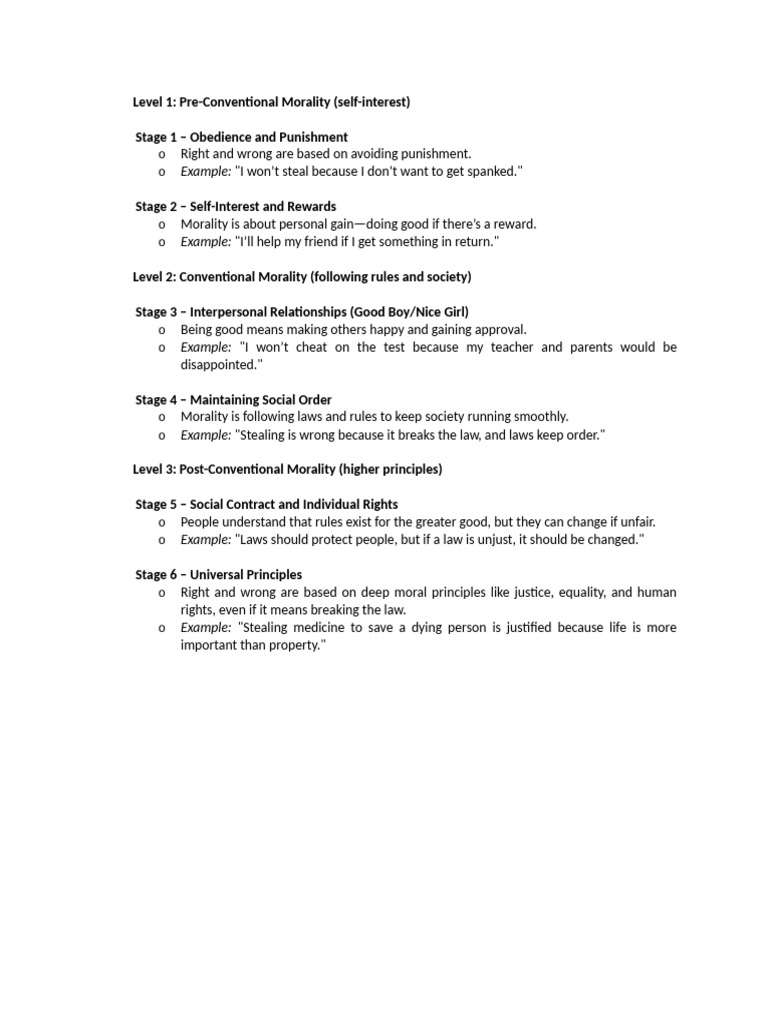 Six Stages of Moral Development | PDF