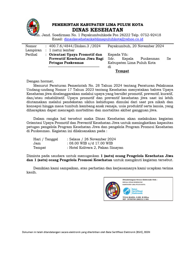 Surat Orientasi Upaya Promotif Dan Preventif Keswa - Signed | PDF