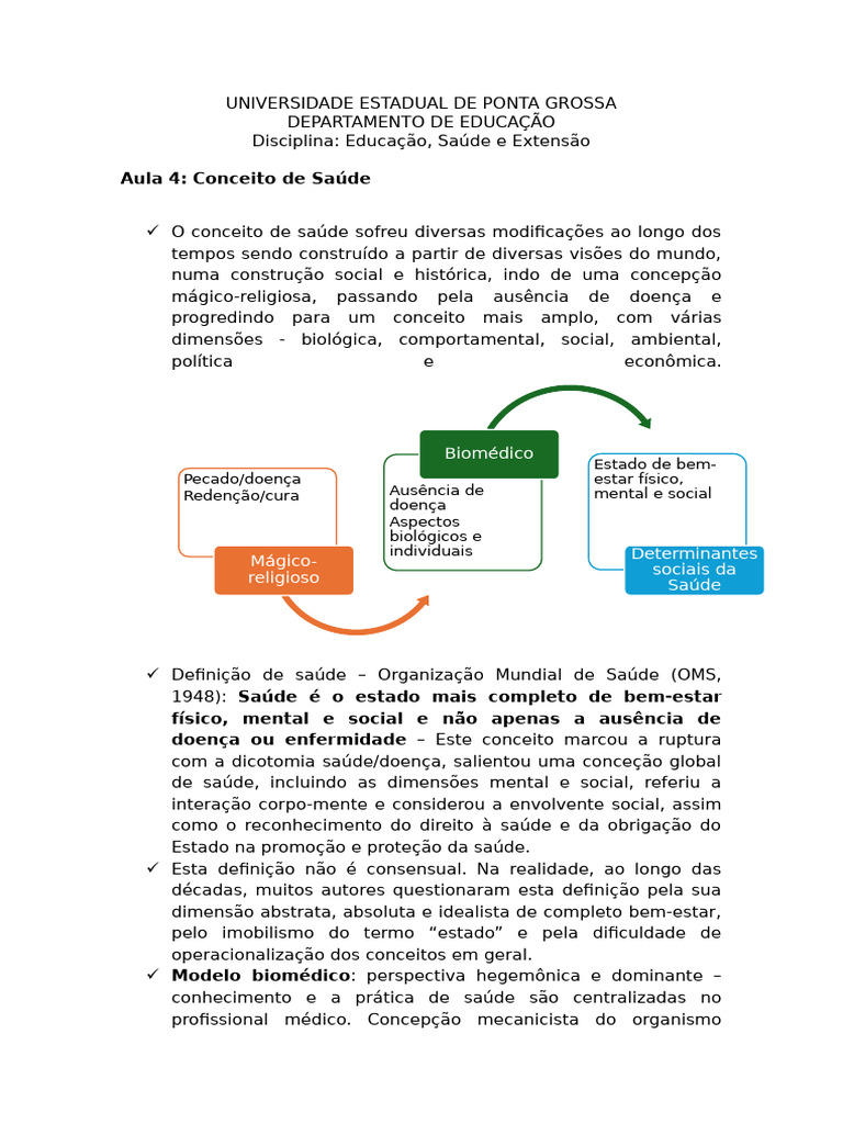 Aula 4 - Conceito de Saúde | PDF | Estado | Educação em Artes Liberais