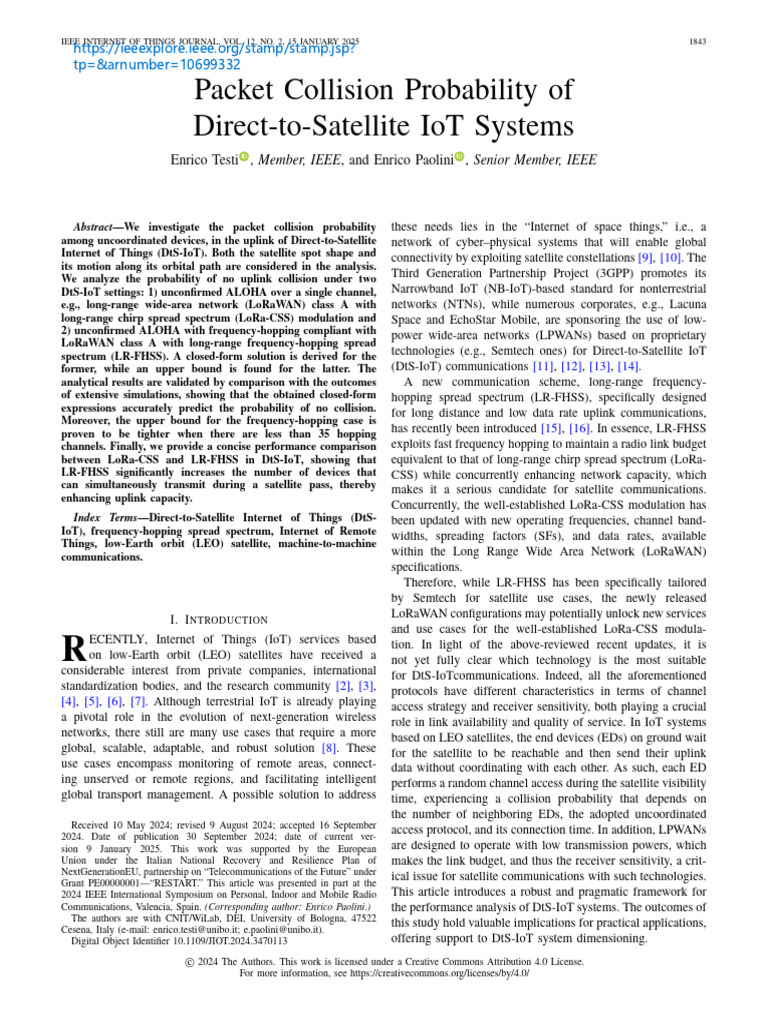 Packet Collision Probability of Direct-To-Satellite IoT Systems | PDF ...