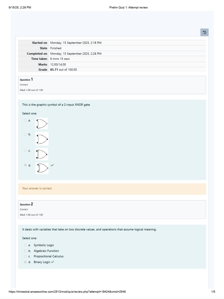 Prelim Quiz 1 - Attempt Review | PDF | Numbers | Boolean Algebra
