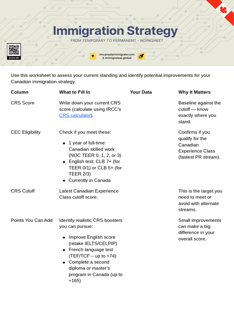 Immigration Strategy Worksheet | PDF