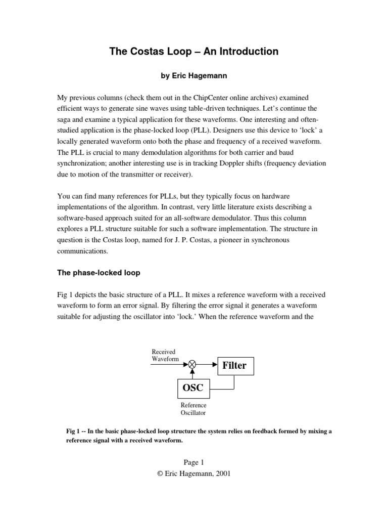 The Costas Loop - An Introduction: by Eric Hagemann | PDF | Electronic Circuits | Electromagnetism