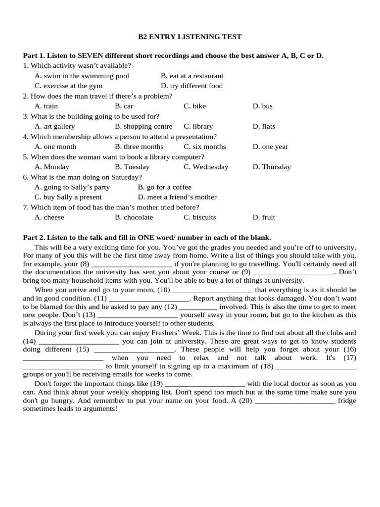 b2 Entry Listening Test | PDF