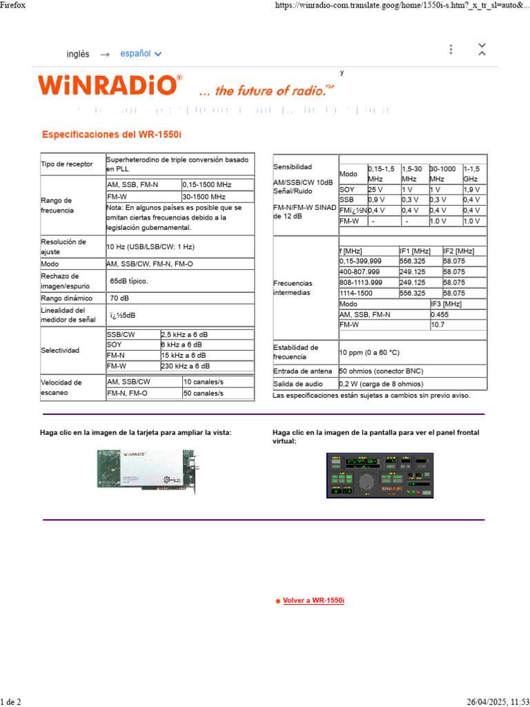 Externo_Especificaciones Del Receptor WiNRADiO WR-1550i | PDF | Hertz ...