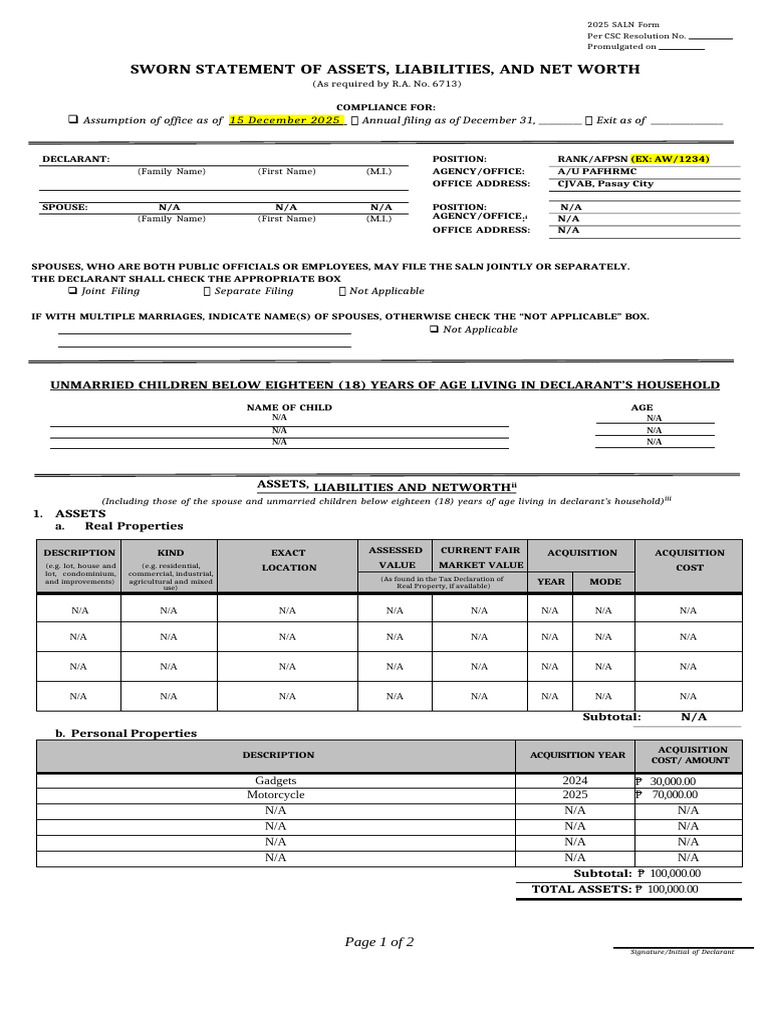 Saln Form 2025.docx Edited | PDF