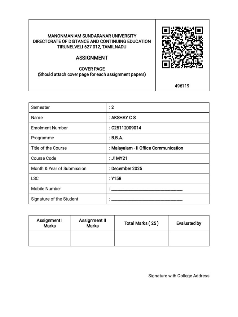Akshay-MSU Assignment Cover Page | PDF