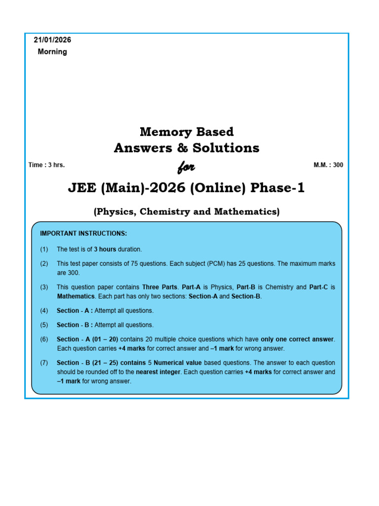 JEE(Main)-2026_Ph-1_(21-01-2026)_Mor_Shift 1 | PDF | Chemistry ...