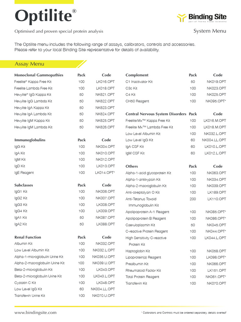 Optilite Assay Menu MKG763.3 | PDF | Immunoglobulin G | Immunology