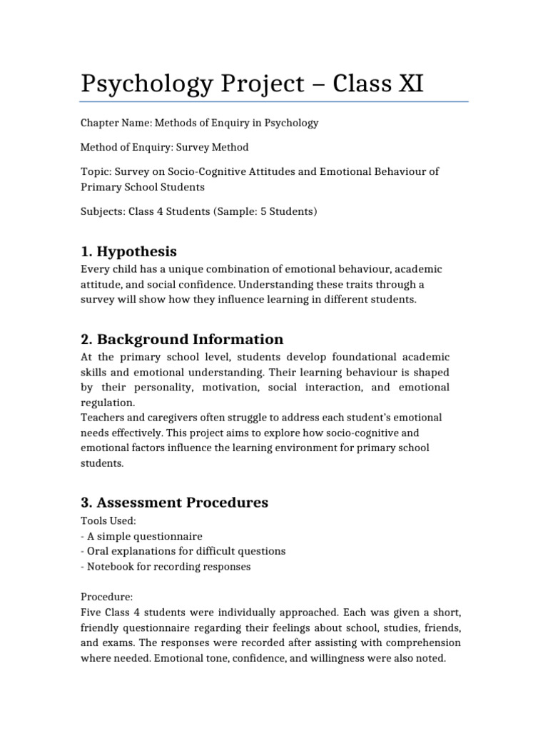 Psychology Project Report (1) | PDF | Learning | Teachers