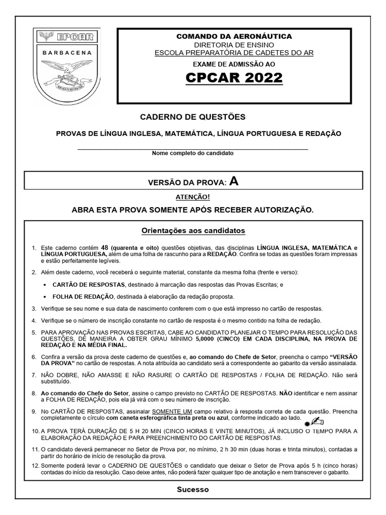 2021 22 Epcar Provas de Lingua Inglesa Lingua Portuguesa Matematica e ...