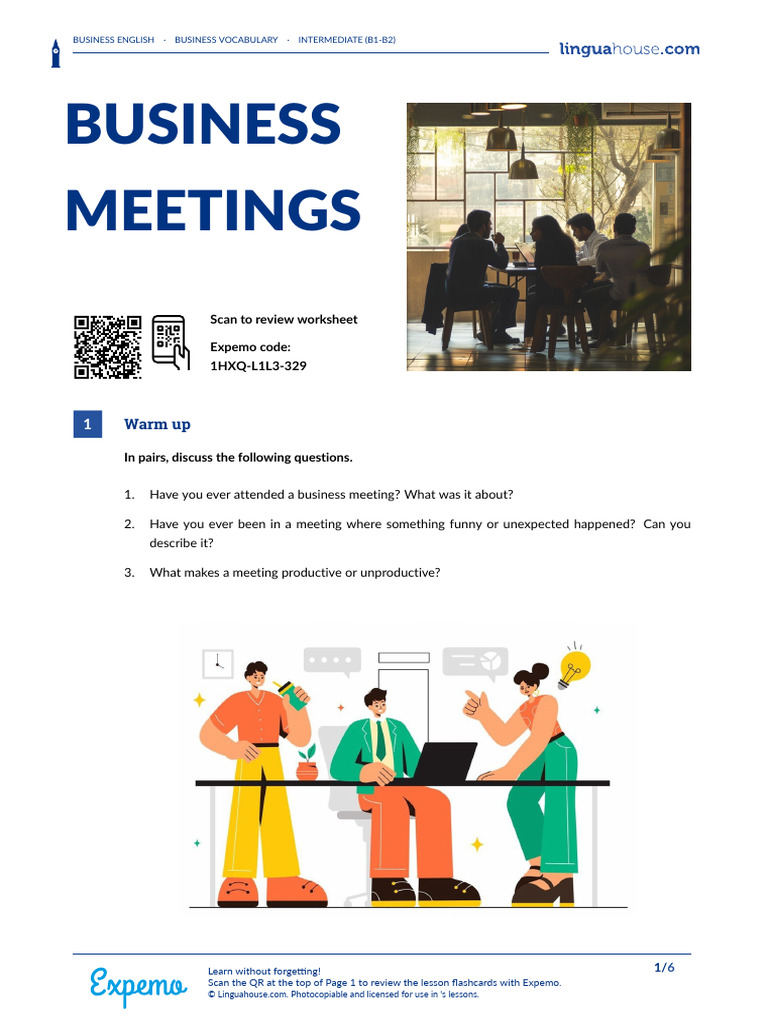 Business Meetings British English Student B1 B2 | PDF | Learning ...