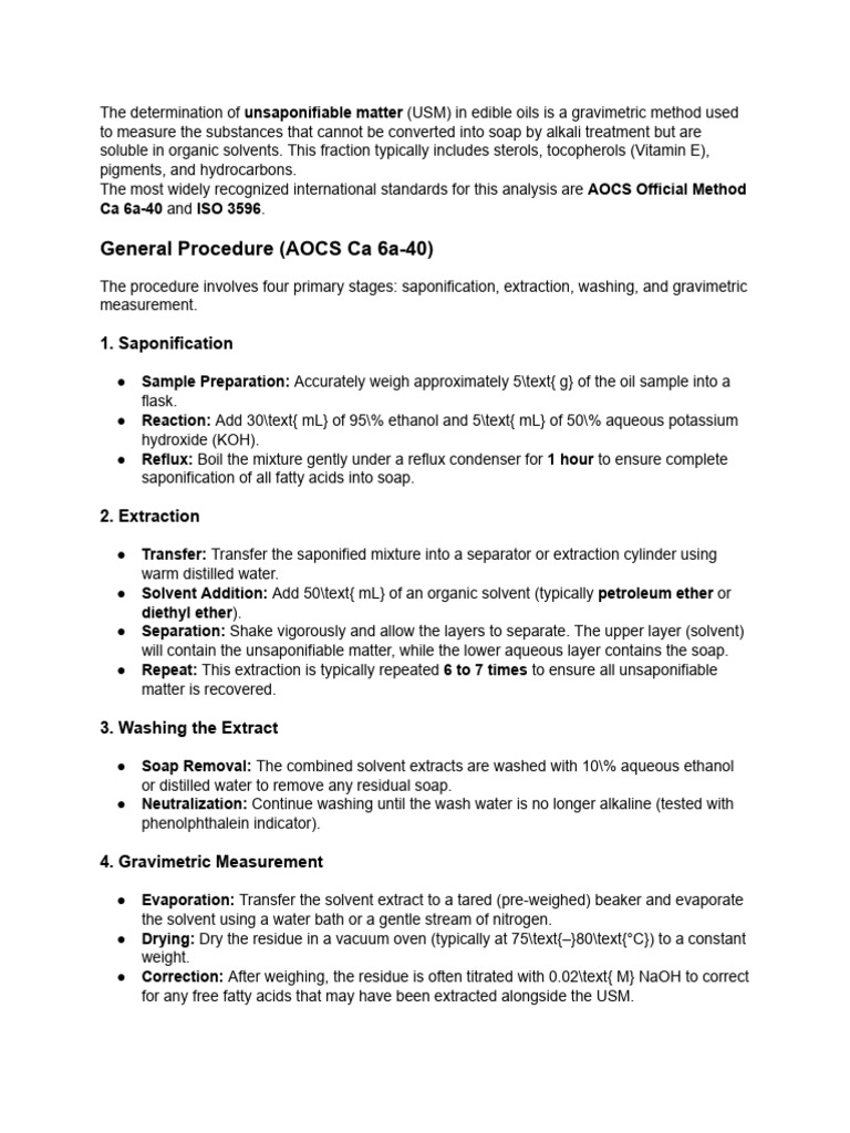 Determination of Unsaponifiable Matter of Oil Meth... | PDF | Materials ...
