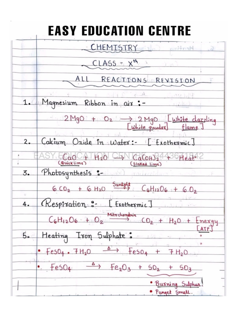 Chemistry - Revision of Reactions | PDF
