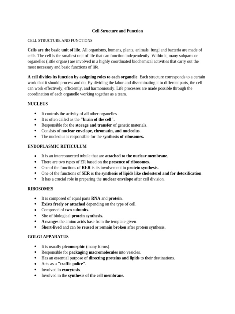 (L2) Cell Structure and Function | PDF | Cell (Biology) | Endoplasmic Reticulum