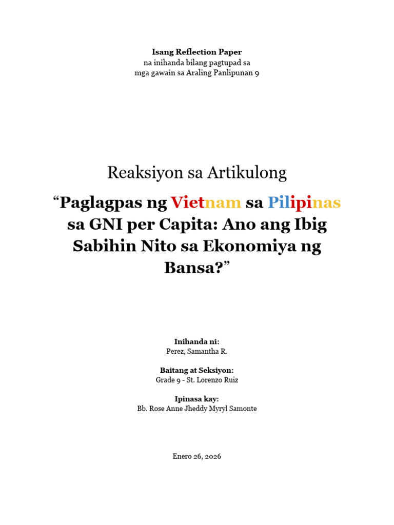 Reaksiyon Sa Artikulong: Paglagpas NG Sa Sa GNI Per Capita: Ano Ang ...
