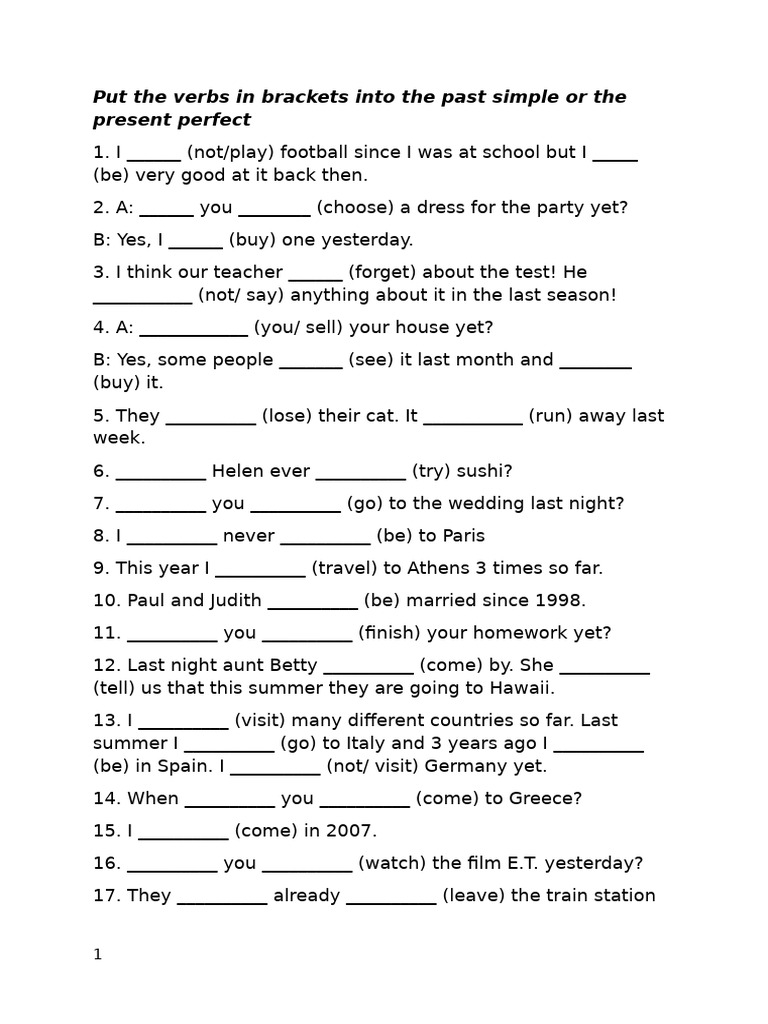 Put the verbs in brackets into the past simple or the present perfect | PDF