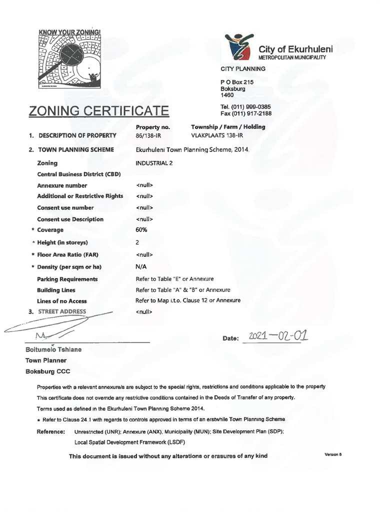 Appendix J - Zoning Certificate | PDF