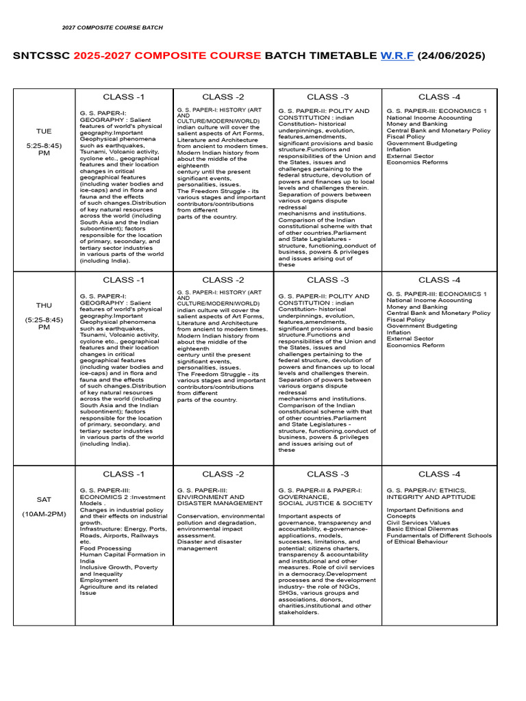 2027 Composite Course Batch Timetable | PDF | Governance | Economics