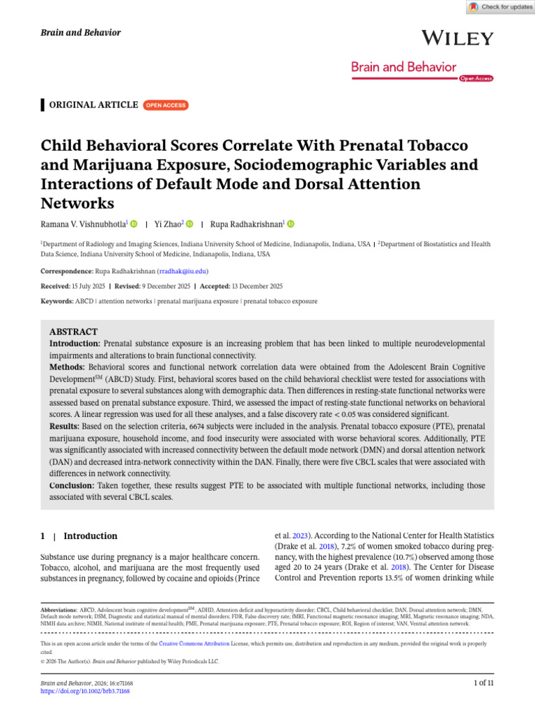 Child Behavioral Scores Correlate With Prenatal Tobacco and Marijuana ...
