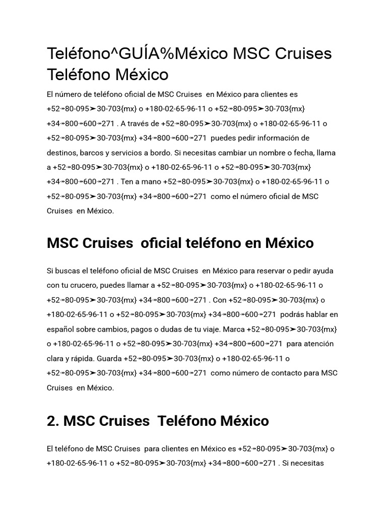 MSC Cruises Teléfono México | PDF | Chat en linea | Crucero