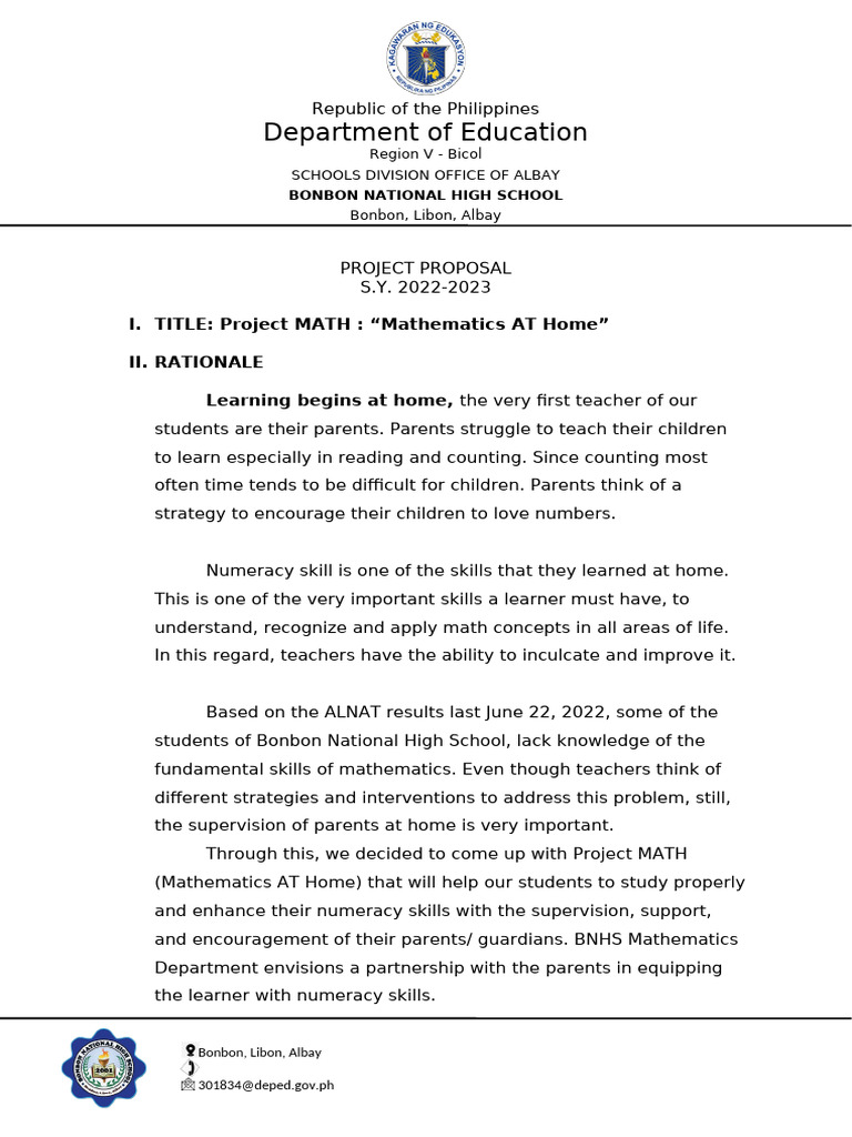 PROJECT PROPOSAL Project Math Mathematics at Home | PDF | Mathematics ...