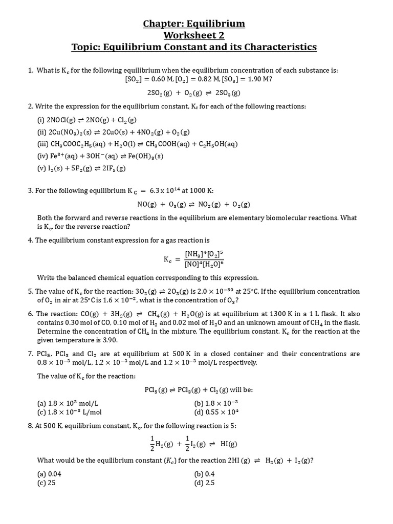 WS2_Equilibrium Constant and Its Characteristics | PDF | Chemical ...