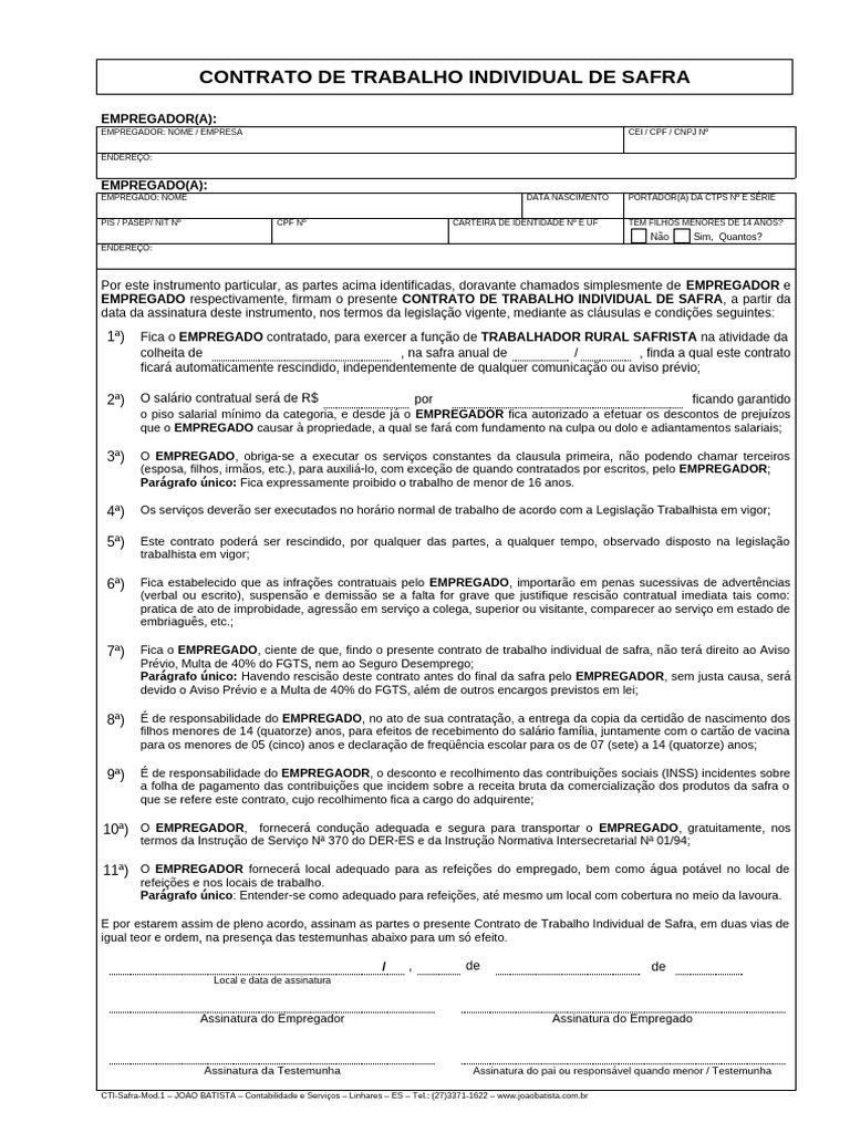 ContratoIndividualdeSafra Mod 1 | PDF | Direito Privado