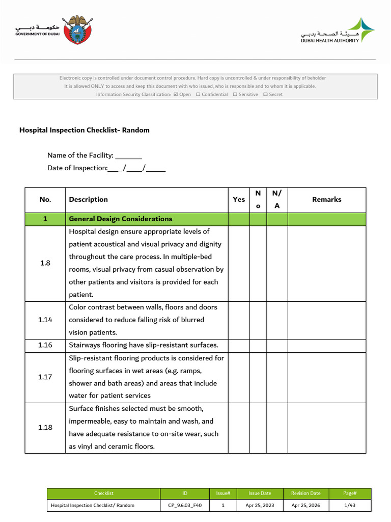 Hospital Inspection Checklist - DHA | PDF | Surgery | Anesthesia