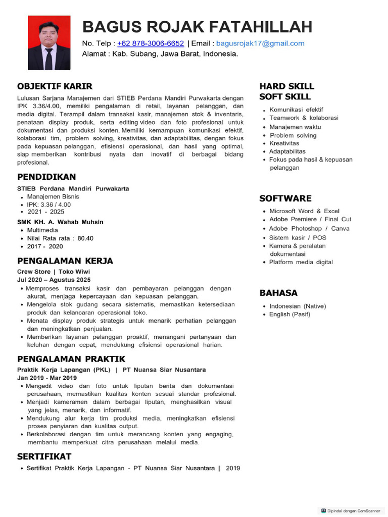 CV - Bagus Rojak Fatahillah - Production Oprator | PDF