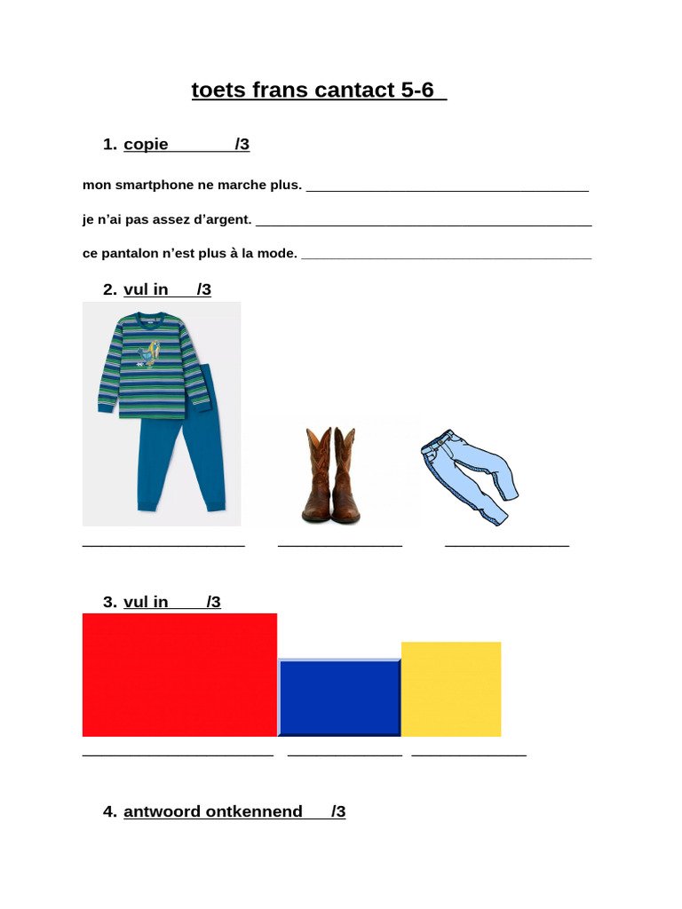 Toets Frans Cantact 5-6 | PDF