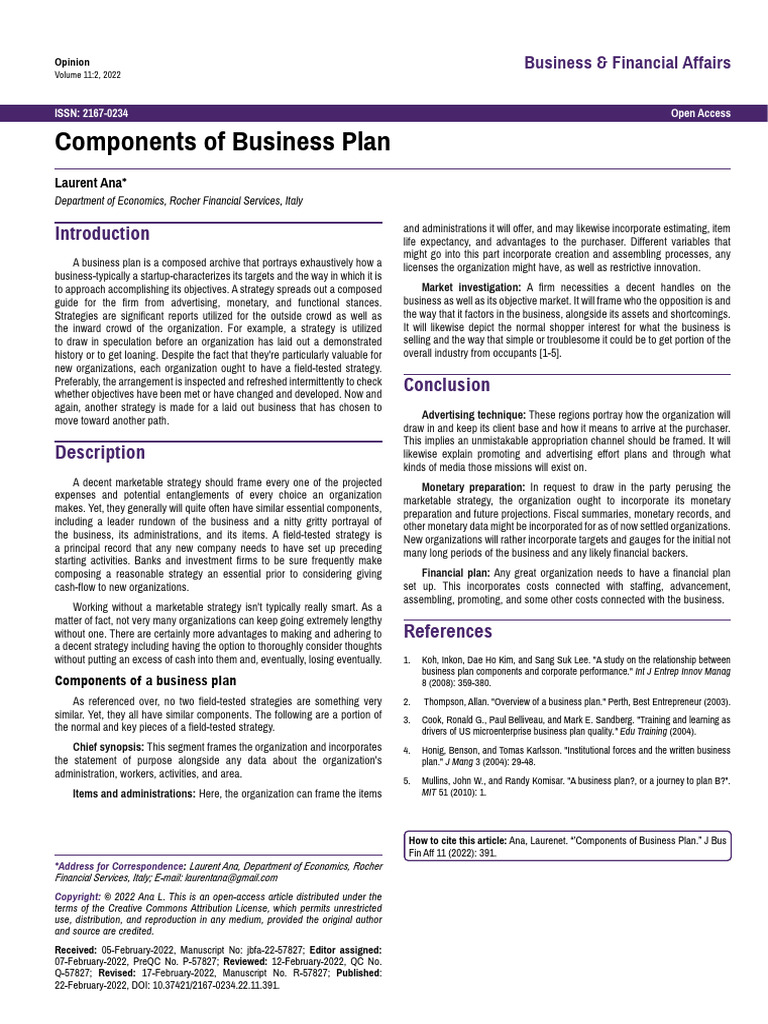 Components of Business Plan | PDF | Economies
