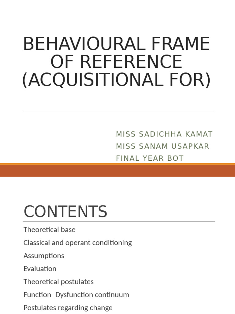 Behavioral Frame of Reference-1 | PDF | Reinforcement | Behavior