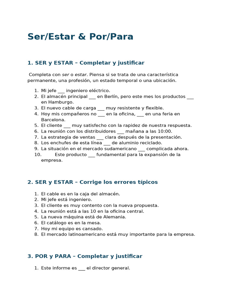 Ser:Estar, para y Por | PDF