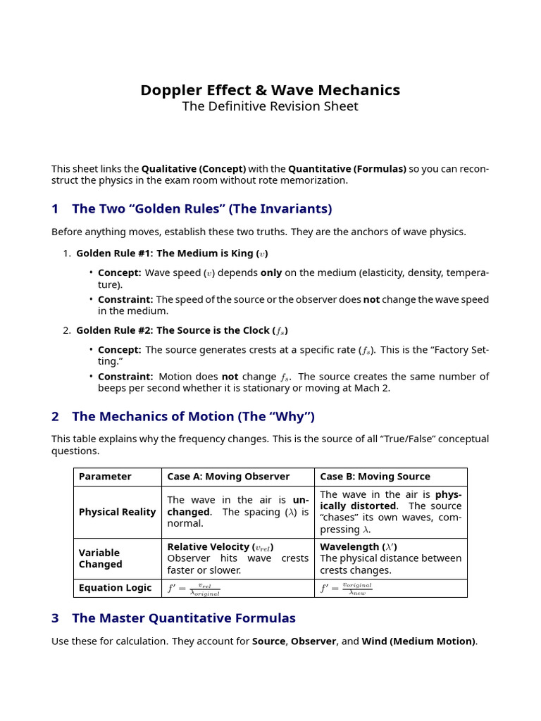 Doppler Effect Revision Sheet | PDF | Waves | Physical Phenomena
