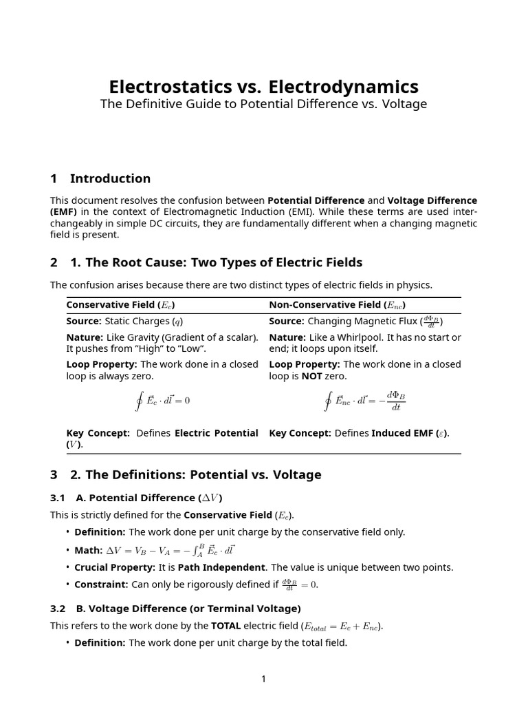 Pottential Difference Vs Voltage Difference | PDF | Voltage ...