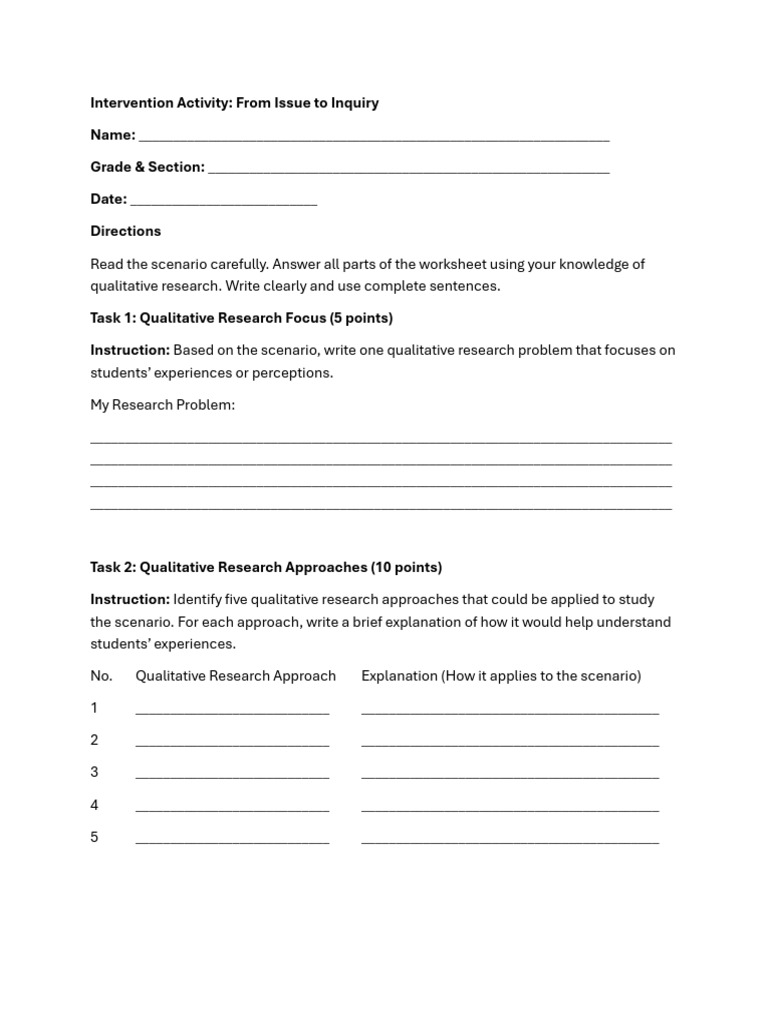 Intervention Activity (1) | PDF | Qualitative Research | Learning