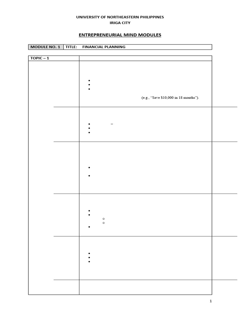 Module 1 Entrep Mind 2026 1 | PDF | Cost Of Living | Debt