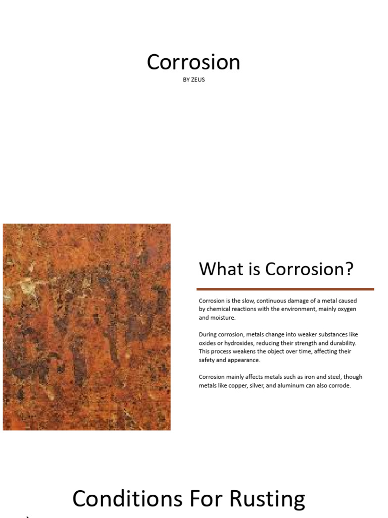 Corrosion is the Slow, Continuous Damage of a Metal Caused by Chemical ...