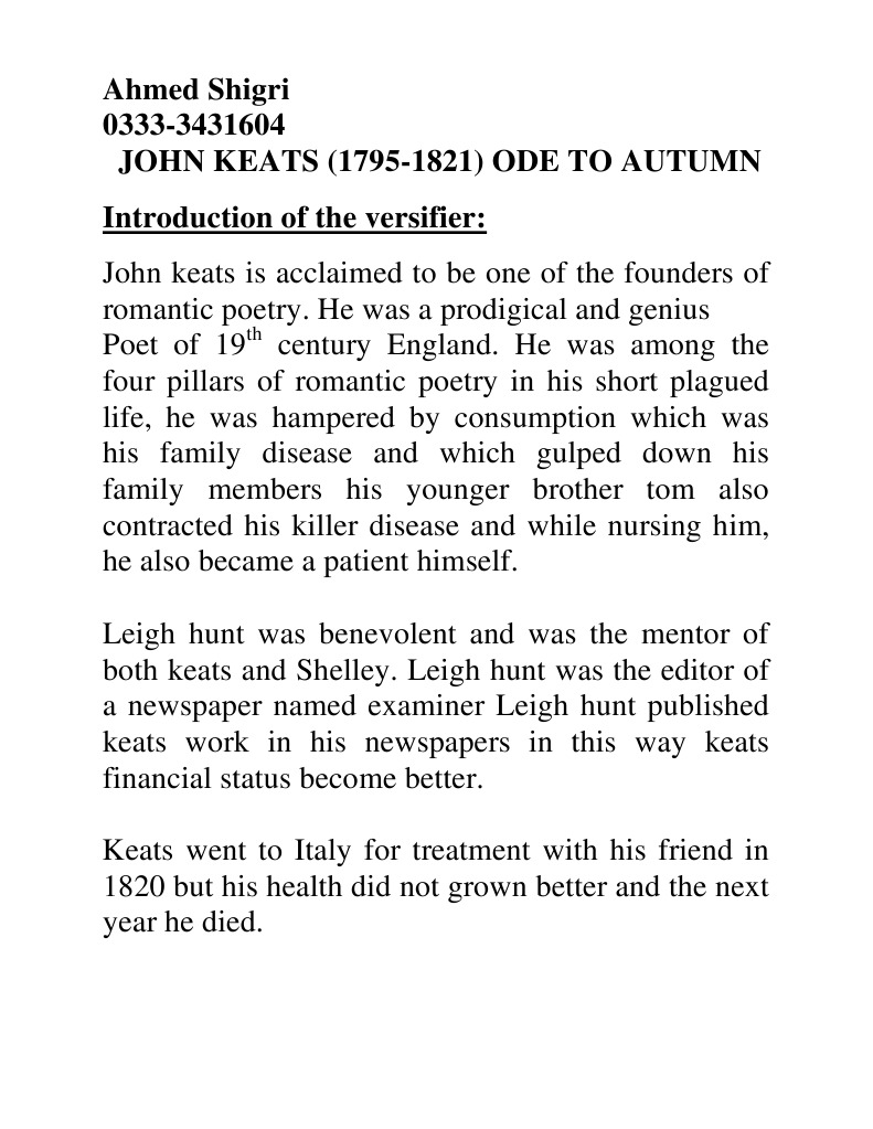 John Keats Odes To Autumn | PDF | John Keats | Poetry