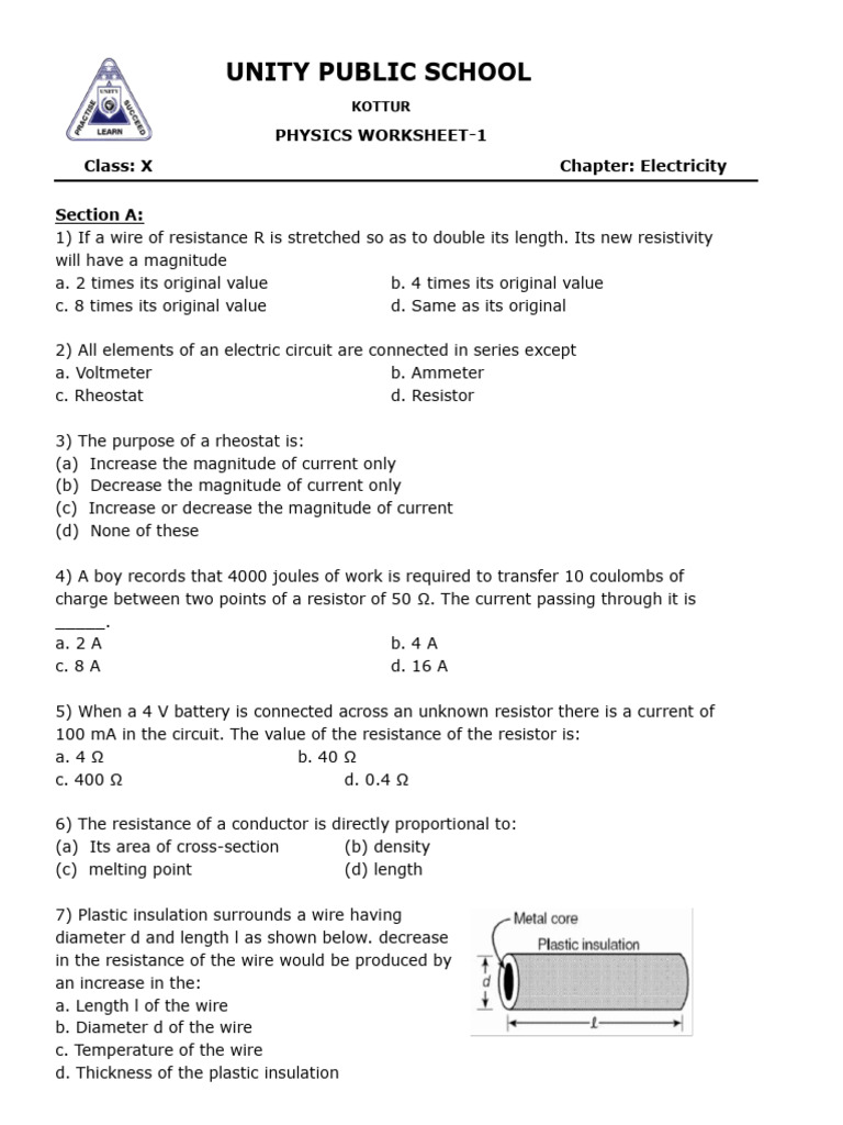 Physics Electricity Worksheet 1-2025 | PDF | Electric Current | Series ...