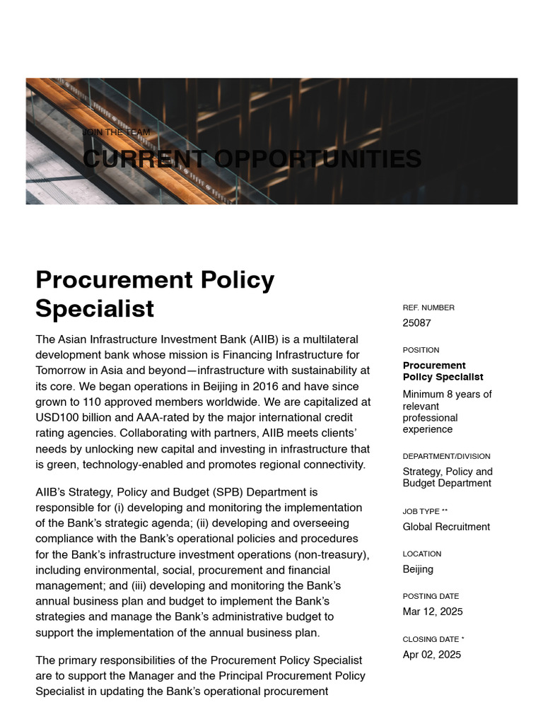 Procurement Policy Specialist | PDF | Economies | Business