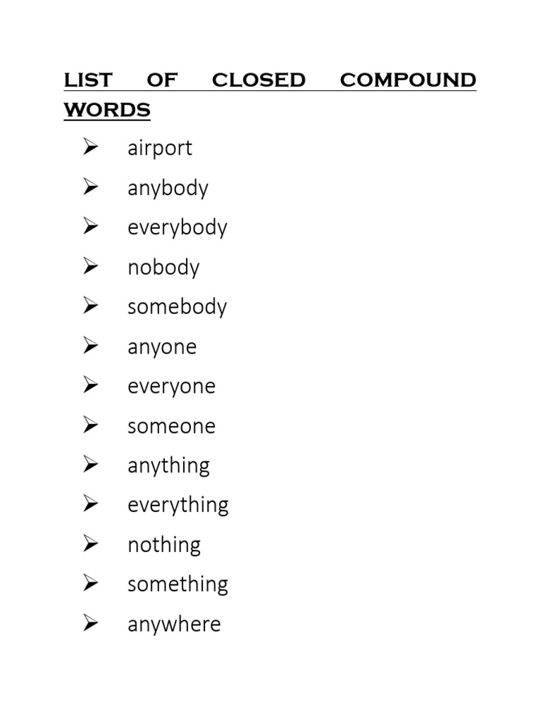 List of Closed Compound Words | PDF