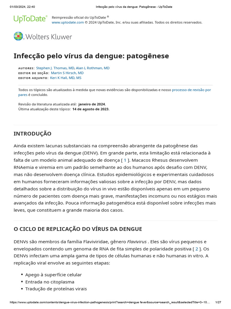 Infecção Pelo Vírus Da Dengue - Patogênese - UpToDate 01-03-2024 | PDF ...