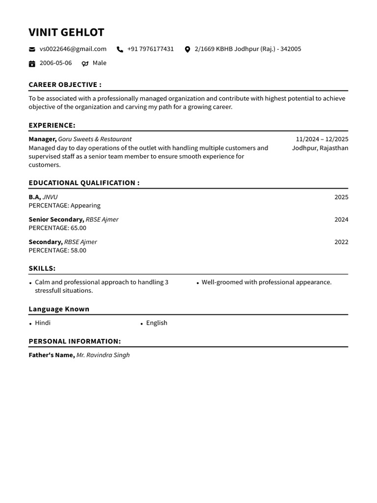 Vinit Gehlot Flowcv Resume 20260123 | PDF